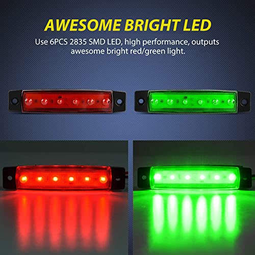 Nilight 10PCS 3.8β 6LED Red Green LED Indicator Light Truck Camper Side Marker Light Marine Boat Navigation Light Yacht Kayak Sailboat Trailer Bus RV Clearance Light 12V DC, 2 Years Warranty
