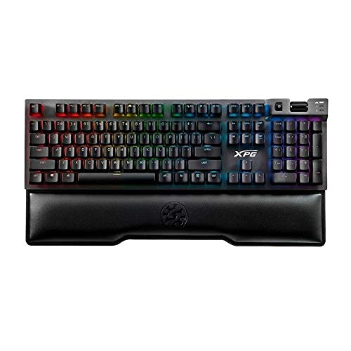 XPG Summoner Mechanical RGB Gaming Keyboard: Cherry MX Red Linear Switches - Sandblasted Aluminum Frame - USB Passthrough - Mechanical Scroll Wheel - Included Wrist Rest - Black