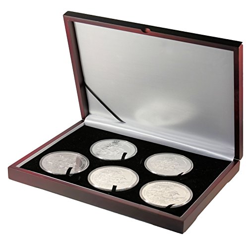 Guardhouse Wood Display 5 Coin Box for 5-Ounce Silver ATB Coins in 83mm Z5 Capsules Mahogany Finish