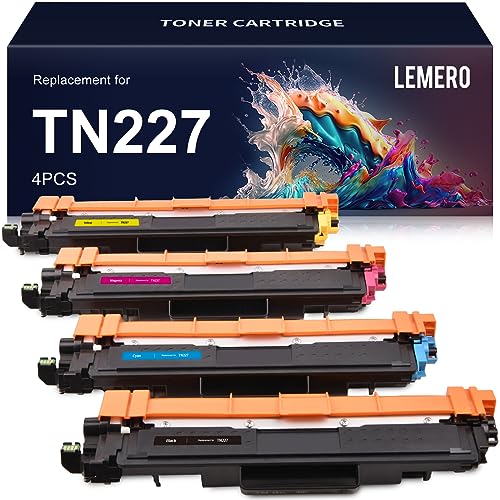 LEMERO TN227 TN-227 BK/C/M/Y High Yield Remanufactured Toner Cartridge Replacement for TN227 TN223 (4 Pack)
