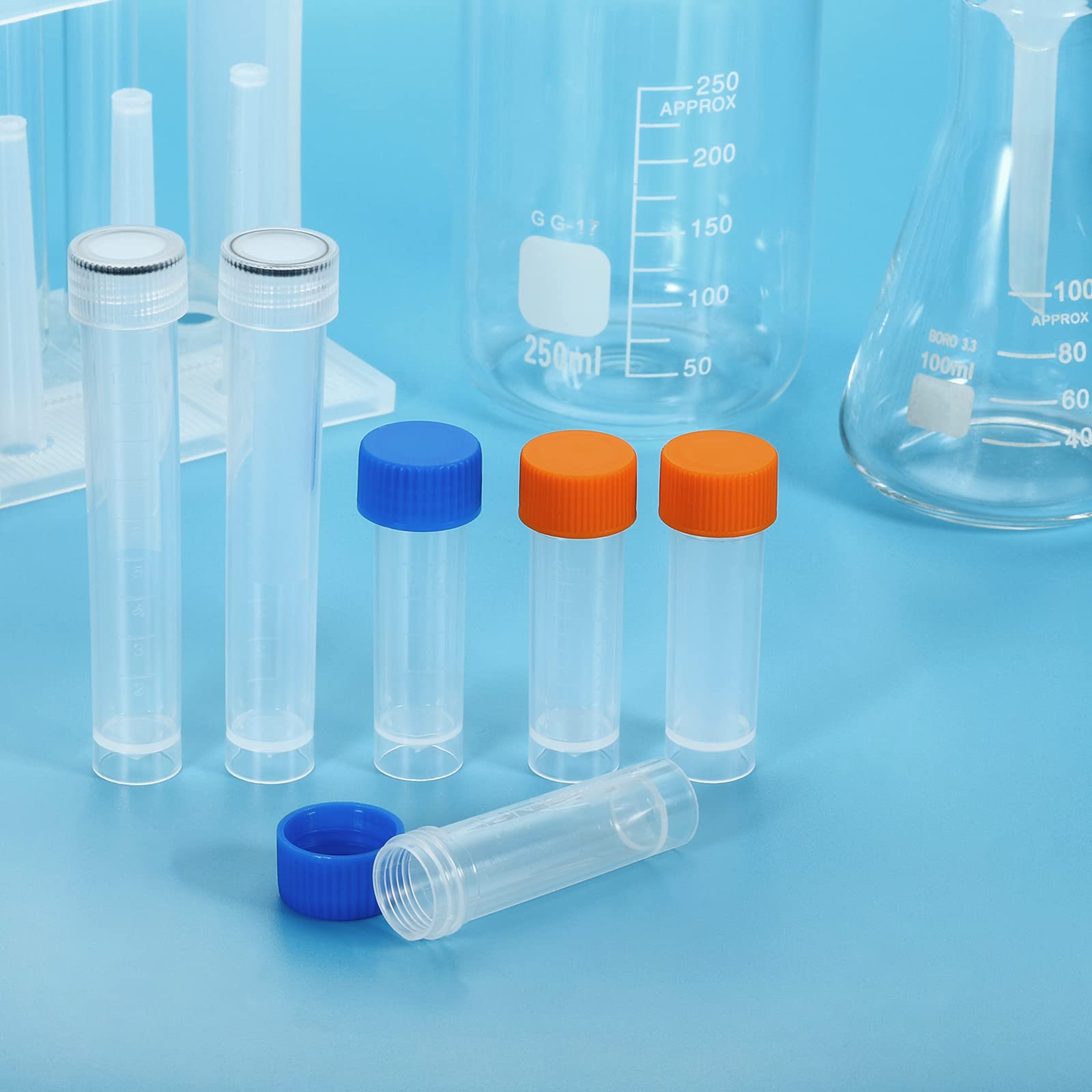 PATIKIL 20mL Plastic Test Tubes, 40 Pack Frozen Test Tube Vial Container Storage Screw Cap for Lab Laboratory Science, Red Clear