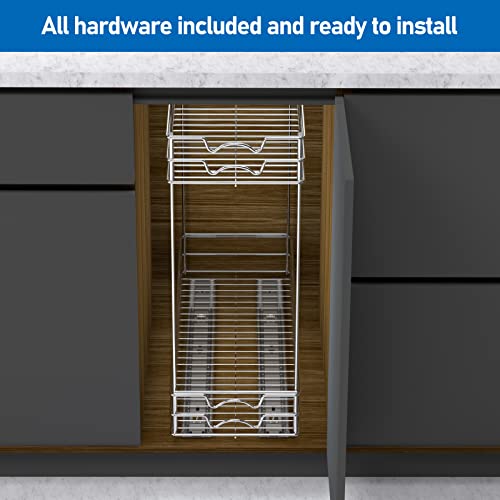 homdiy Pull Out Cabinet Organizer Slide Out Cabinet Organizer, 2-Tier Cabinet Pull Out Shelves Cabinet Drawers Slide Out (7" W x 21" D x 17" H) Kitchen Cabinet Storage Chrome Finish