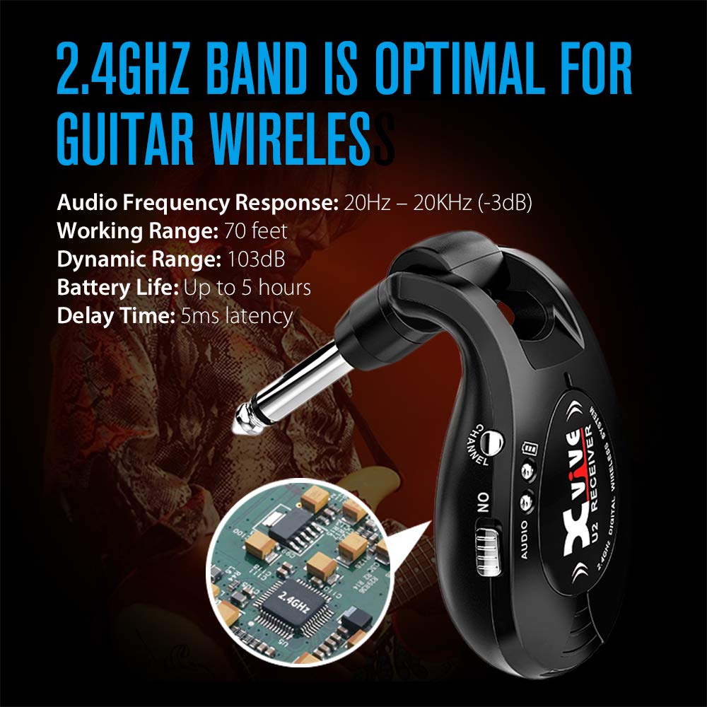 Xvive U2 Guitar Wireless System Guitar Wireless Transmitter and Receiver 2.4GHz, 4 Channels for Amplifier,Electric Guitar,Bass,Violin