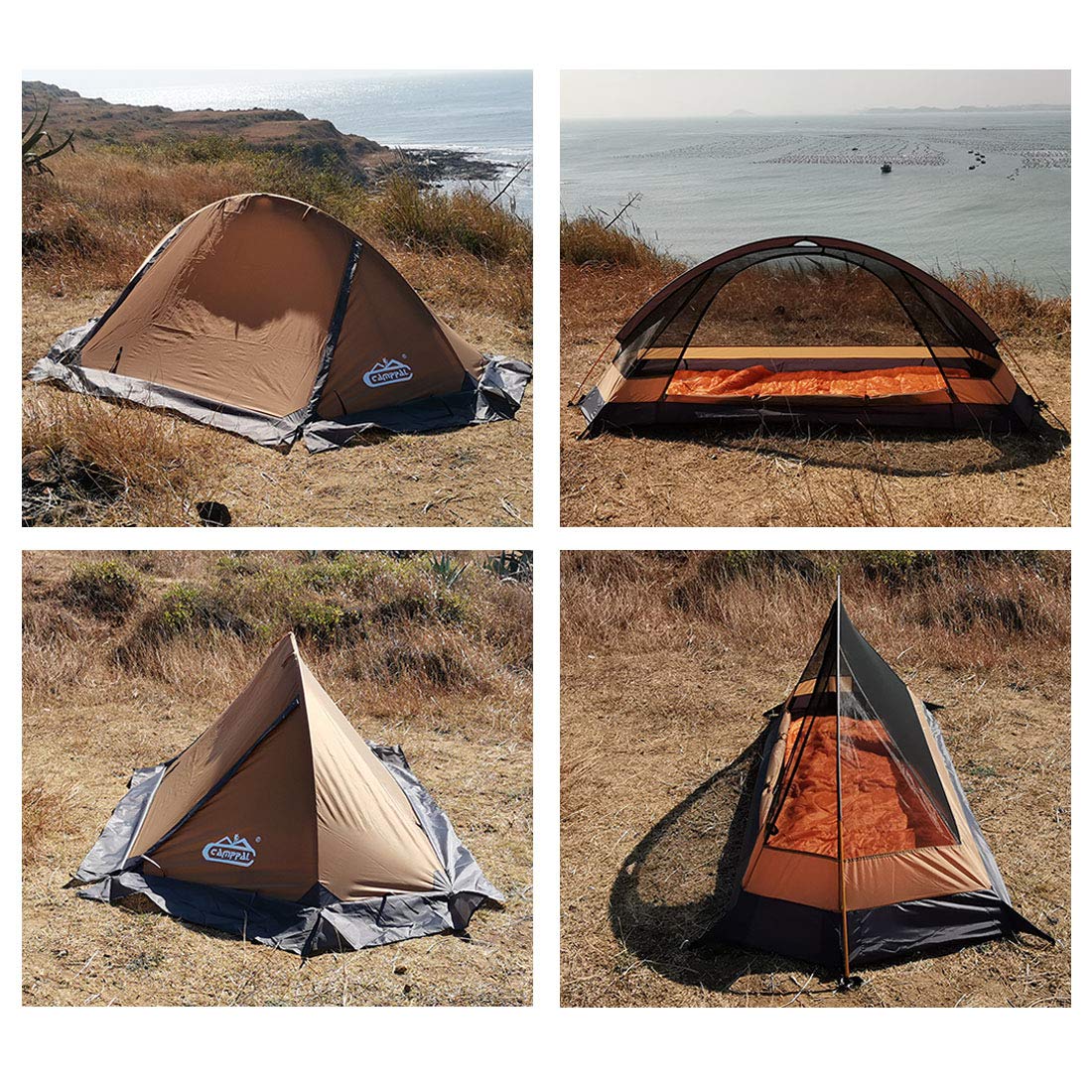 camppal 1 Person Tent Backpacking Camping Hiking Mountain Hunting Tent Lightweight and Waterproof for 4 Season Extreme Space Saving Single Bracket (Khaki-with skirt)