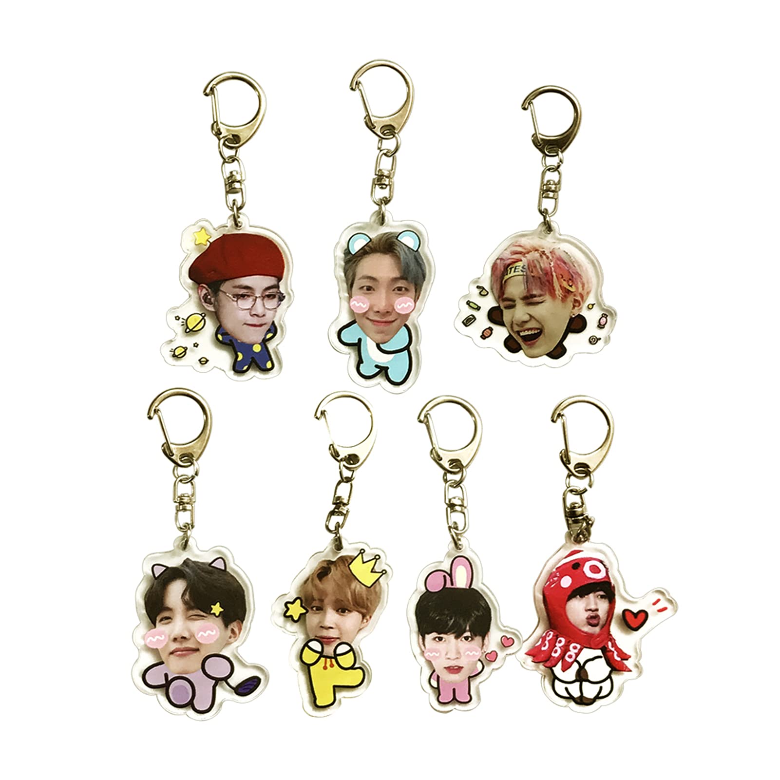 BTS Cute Cartoon Key Ring Kpop Acrylic Bangtan Boys Keychain Gift for Army Daughter (7pcs), Small