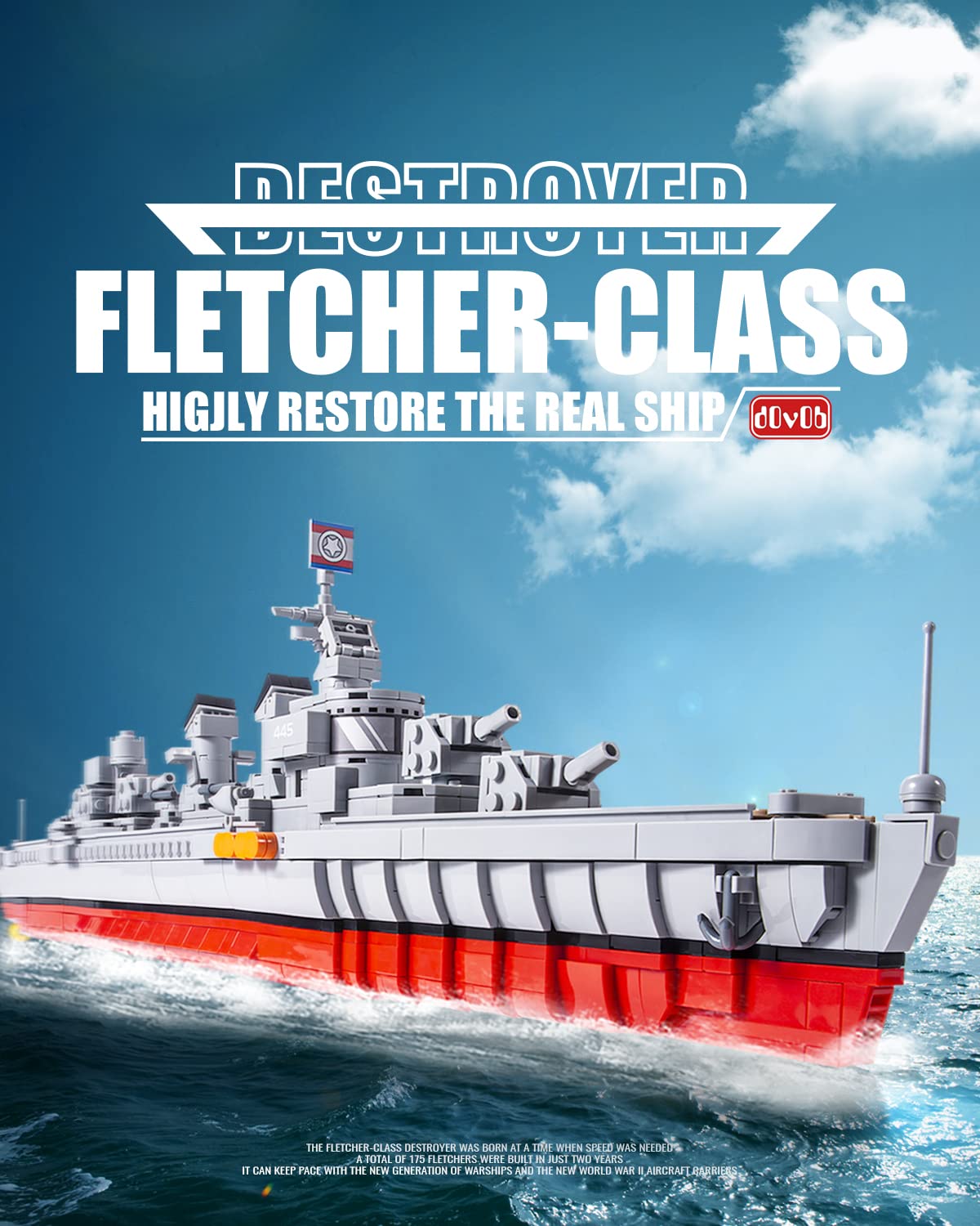 dOvOb Military Fletcher-class Destroyer Model Building Blocks Kit, 1338 Pieces Bricks, STEM Toys for Kits or Adult