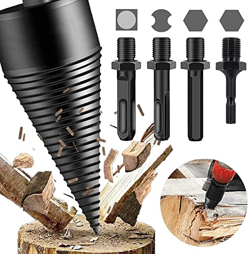 Firewood Log Splitter 45mm+32mm, 6PCS Wood Log Splitter Firewood Detachable Drill Bit Heavy Duty Electric Drills Screw Cone Driver Hex + Square + Round