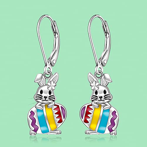 Easter Bunny Earrings for Women Sterling Silver 925 Cute Bunny Rabbit Earrings Easter Egg Dangle Jewelry Holiday Birthday Gifts