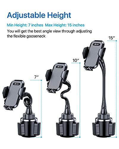 Danmus® Upgraded Car Cup Holder Phone Mount with Extendable Base, [15-in Adjustable Long Gooseneck] [Military-Grade] Car Truck Mount Compatible with iPhone 15 14 13 12 Pro Max Samsung S23 All