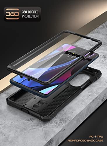 Poetic Revolution Case for Moto Edge Plus 5G 6.7" (2022) / Edge+ 5G UW (2022), Model # XT2201, Full-Body Rugged Shockproof Protective Cover with Kickstand and Built-in-Screen Protector, Black