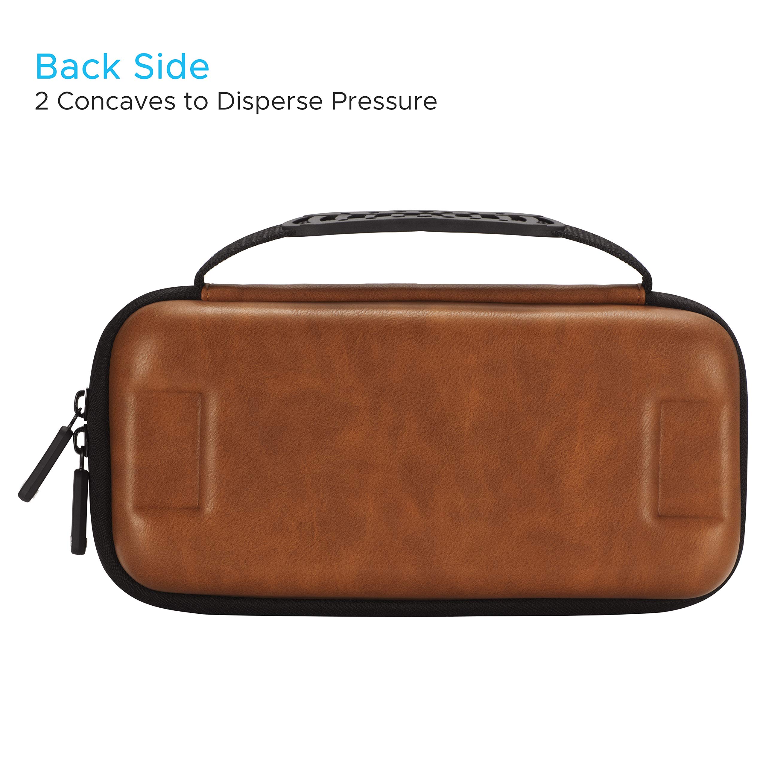Comfyable Carrying Hard Case for Nintendo Switch OLED 2021 with 10 Game Slots, Faux PU Leather Portable Travel Pouch Protective Waterproof Cover with Pocket for Accessories, Brown