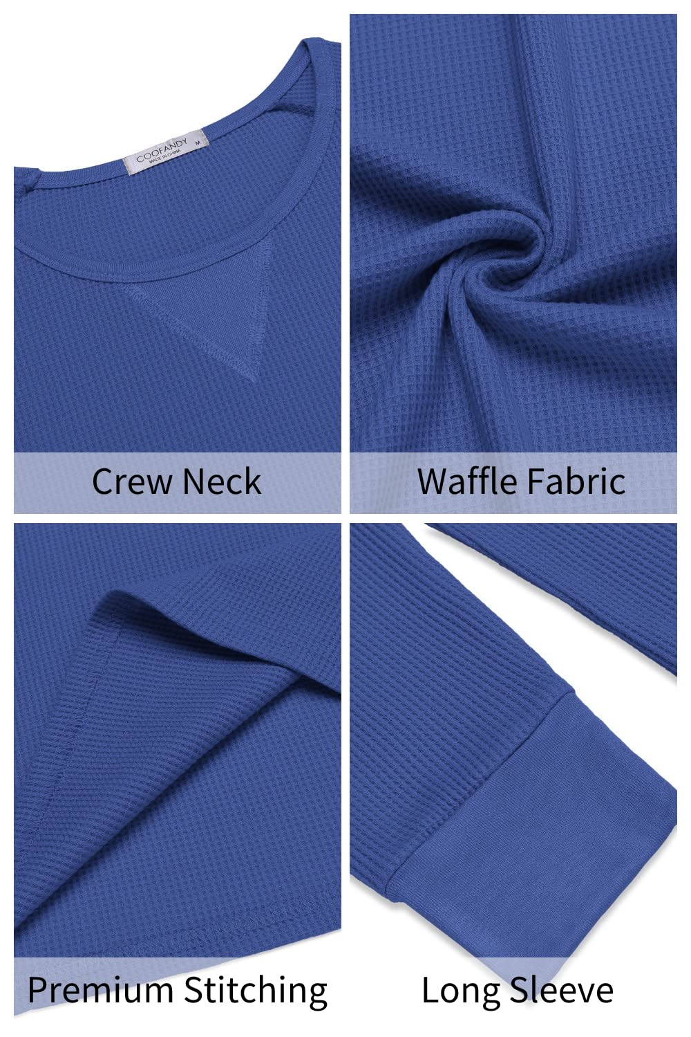 COOFANDY Men's 2 Pack Waffle Shirts Long Sleeve T Shirts Casual Crew Neck Knit Pullover Tops