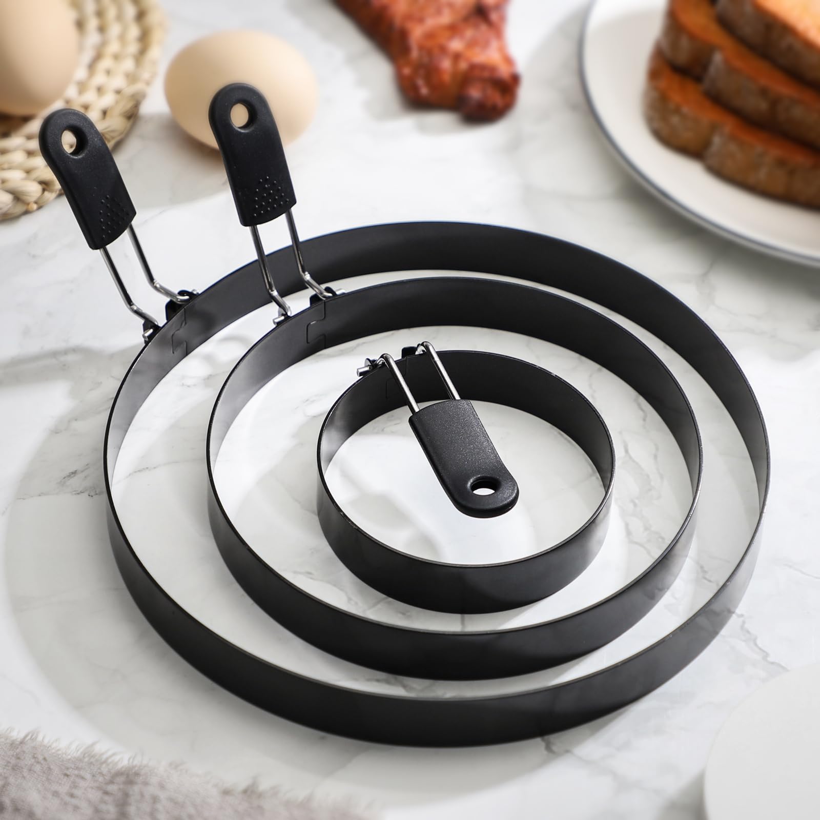 Egg rings 3 Packs Stainless Steel Egg Rings for Frying Eggs Nonstick Large Pancake Mold And Pancake Rings for Griddle (Set of 3)