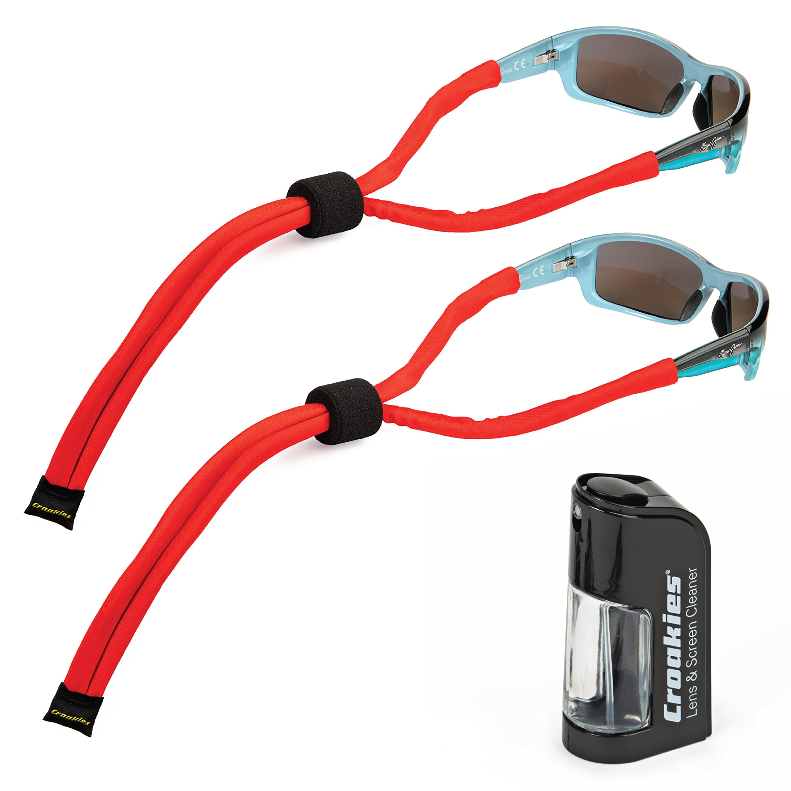 Croakies Lycra Suiters Floater Glasses Strap and Glasses Cleaner Kit, Red Two-Pack