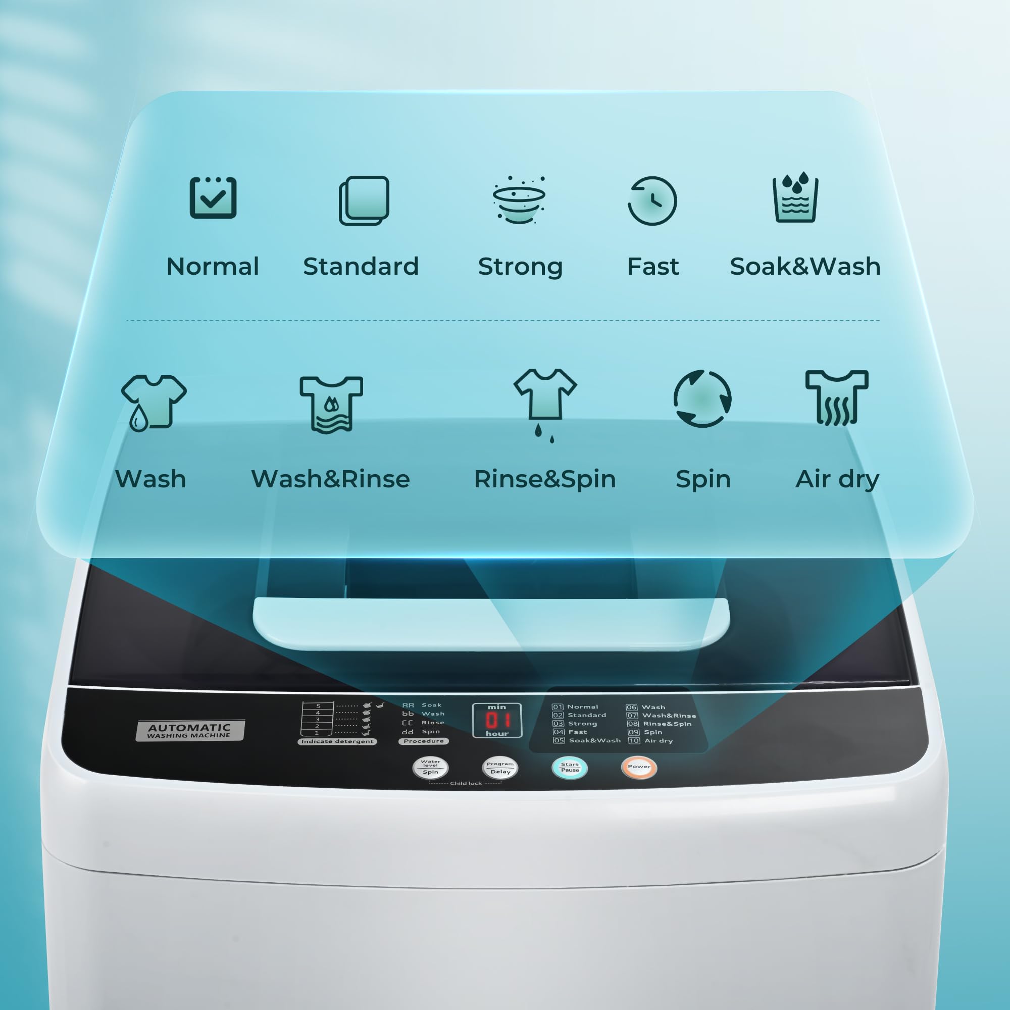 Euhomy 1.03cu.ft Portable Washer, 8.8LBS Capacity Small Portable Washing Machine with 10 Programs 5 Water Levels, Drain Pump and LED Display,Compact Washer for Apartments, RVs, Homes, Light Gray