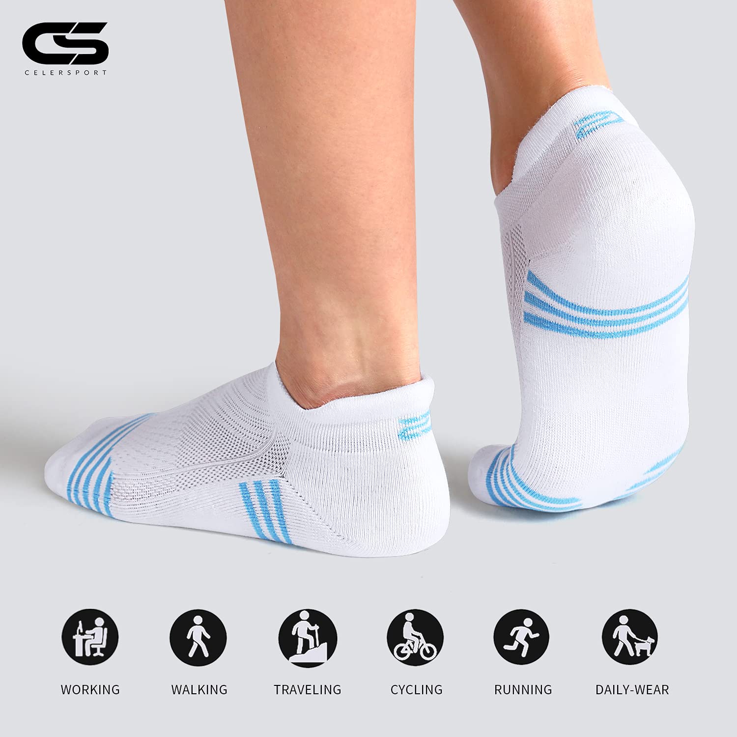 CelerSport 6 Pack Women's Ankle Running Socks Low Cut Athletic Sports Socks Mixed Color Medium