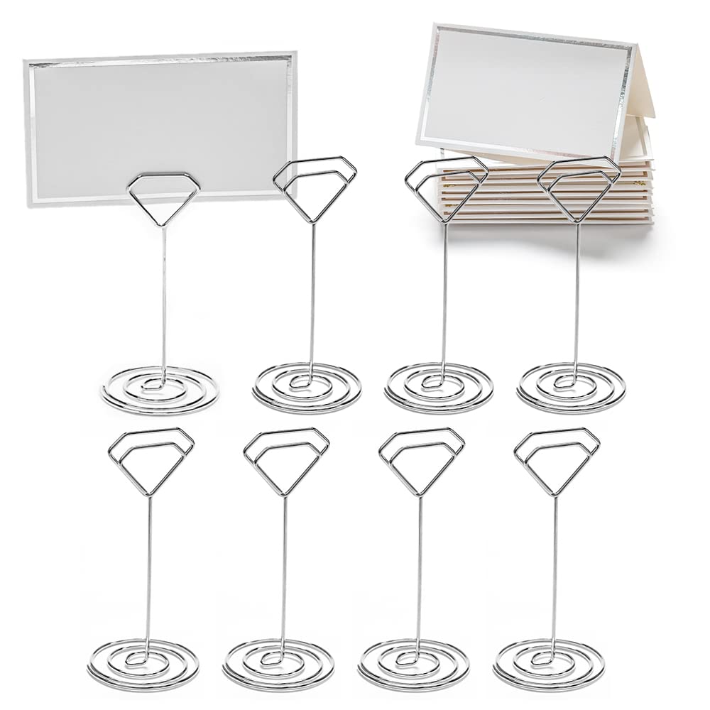 Jofefe 24Pcs Unique Table Number holders with 24Pcs Place Cards, Place Card Holder, Table Card Holders, Table Number Stands, Photo holder Name Card Picture Clips for Wedding, Birthday Party