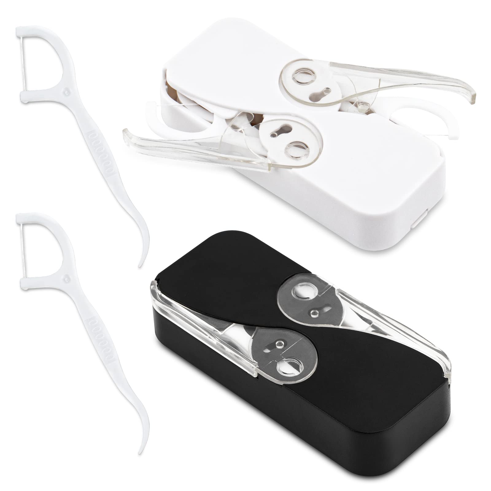 Dental Floss Portable Case Dental Floss Dispenser Automatic Dental Floss Picks Cases for Teeth Cleaning,Specialized Floss(Black+White)