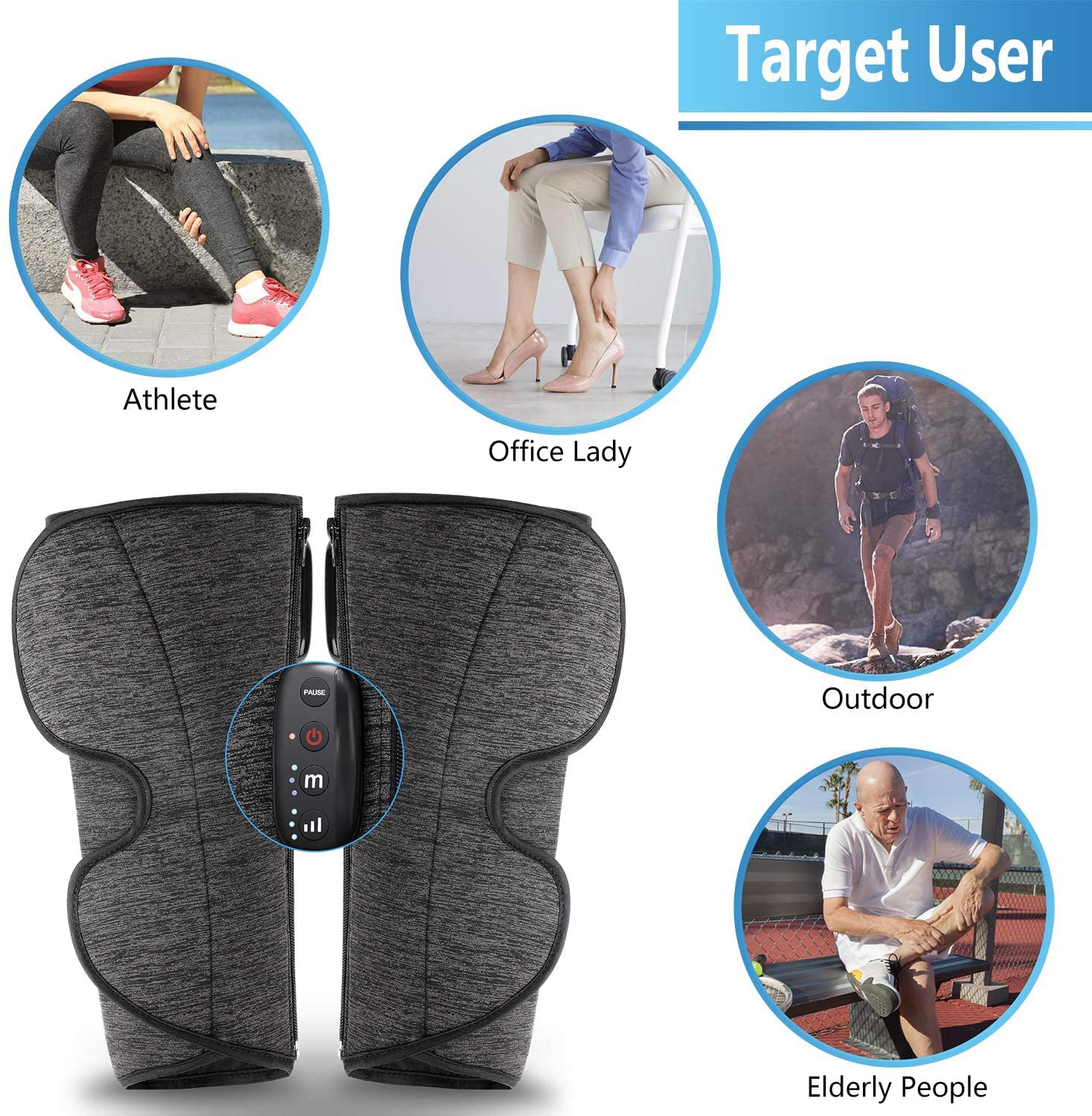 CINCOM Cordless Calf Massager for Circulation, Leg Compression Massager for Calf, Rechargeable Leg Massager with 3 Intensities 3 Modes for Pain Relief, Gifts for Women Men(Pair)