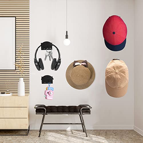Meltset Adhesive Hat Hooks for Wall Hat Holder Organizer for Baseball Caps 24 Pack Hat Rack No Drilling Multi Purpose Strong Hold Hat Hangers for Door Closet Office Bedroom (Black)