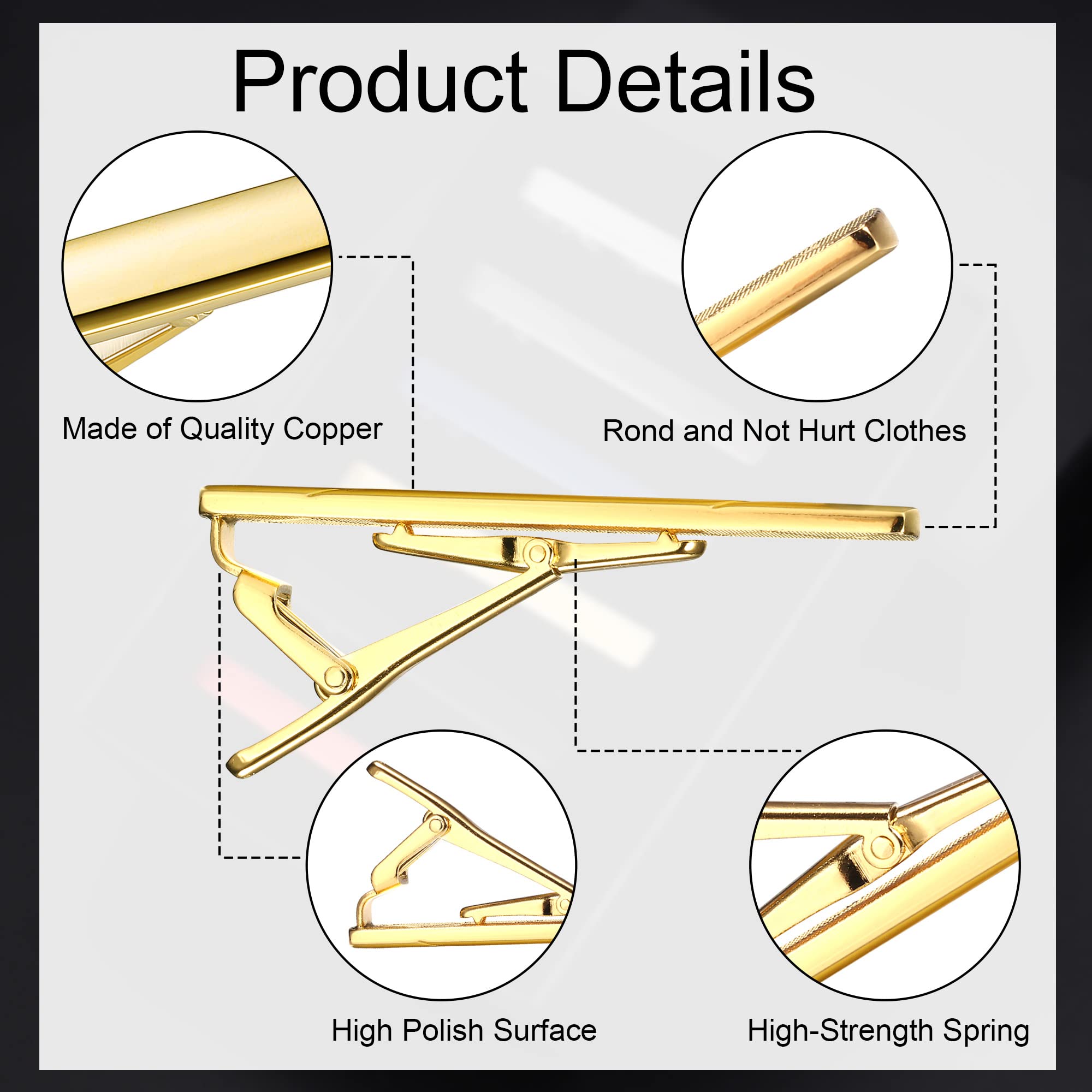 CASSIECA 6 Pcs Tie Clips for Men Classic Tie Bar Set for Regular Ties Necktie Wedding Business Clips with Gift Box