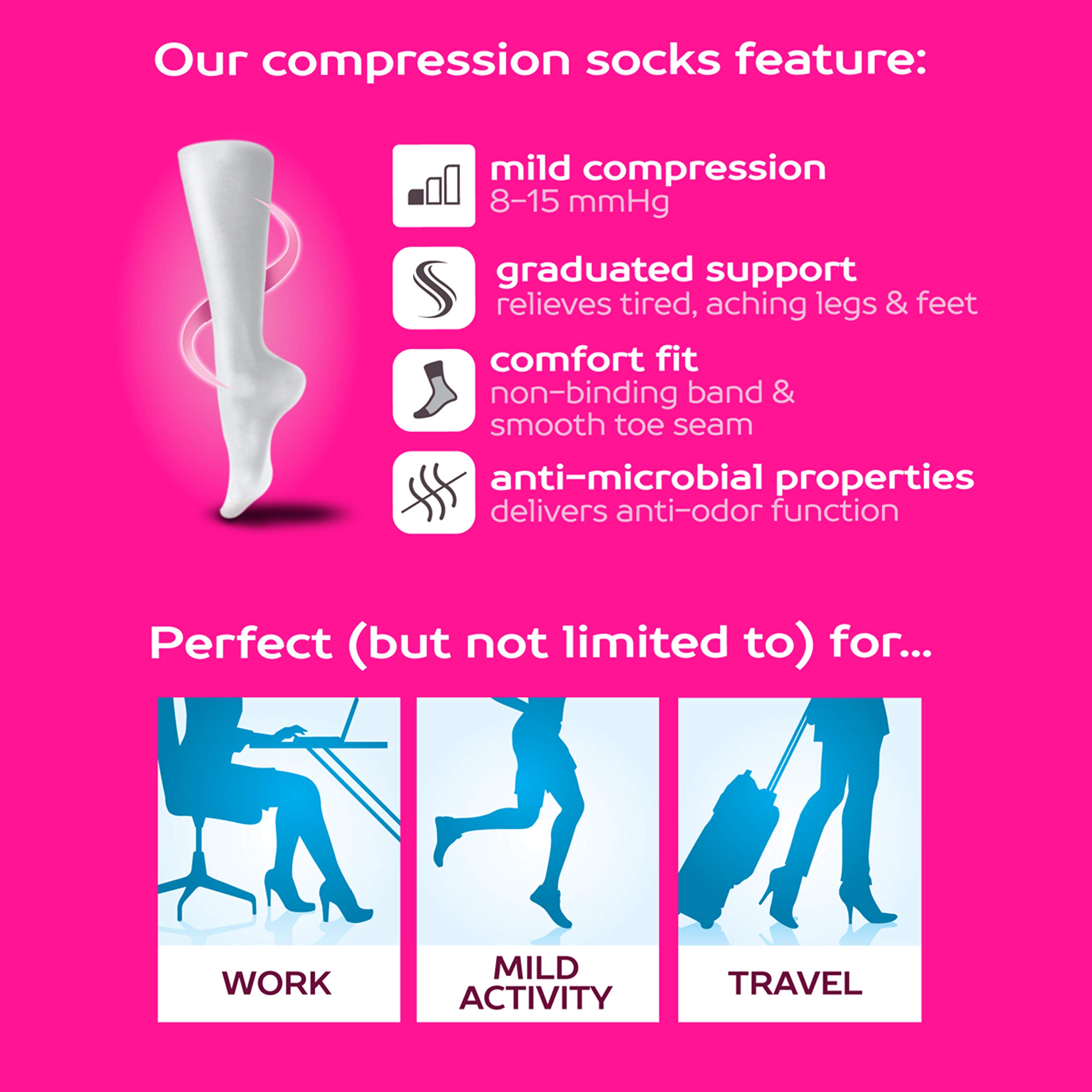 Dr. Motion 4 Pairs Pack Women's Graduated Compression Knee High Socks (X Multi #17)
