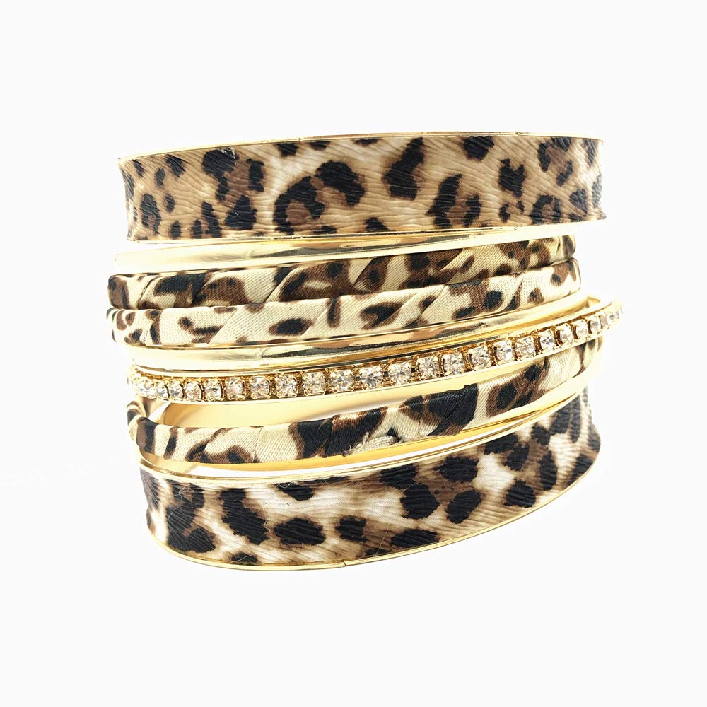 COLORFUL BLING 8-12Pcs Mottled Leopard Bangle Bracelet Set Stackable for Women Indian Multilayer Punk Gold Tone Wrapped Cuff Bracelets Wristband Statement Jewelry-white resin