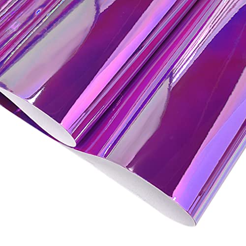 HYANG Holographic Iridescent Mirror Laser PU Faux Leather Sheets 1 Roll 12"X53"(30cmX135cm), Faux Leather Very Suitable for Crafts Making Leather Earrings, Bows, Handbag ,Sewing (Purple)