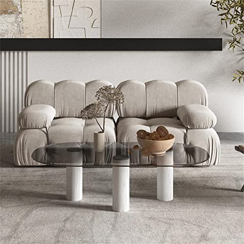 LAKIQ Contemporary Transparent Tempered Glass Dining Room Table Modern Minimalist Living Room Table with 3 Wood Roman Column Legs Small Apartment Kitchen Dining Table(Black, 51.2"L x 29.5"W x 29.5"H)