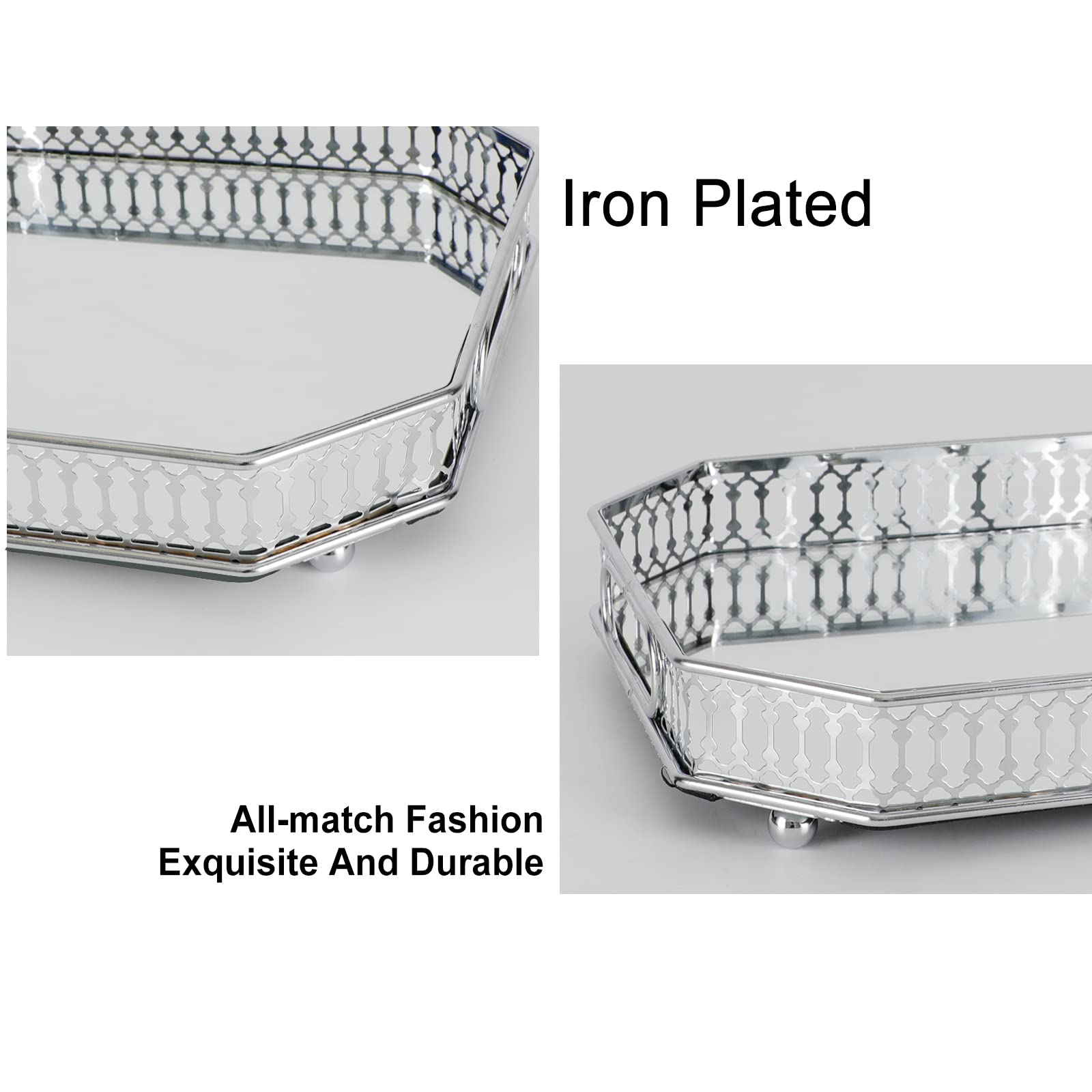 Decorative Tray, Mirror Tray for Perfume Organizer, Makeup Tray with Metal Handle for Bathroom,Countertop,Bedroom, 9.8"x13.7"x1.5"