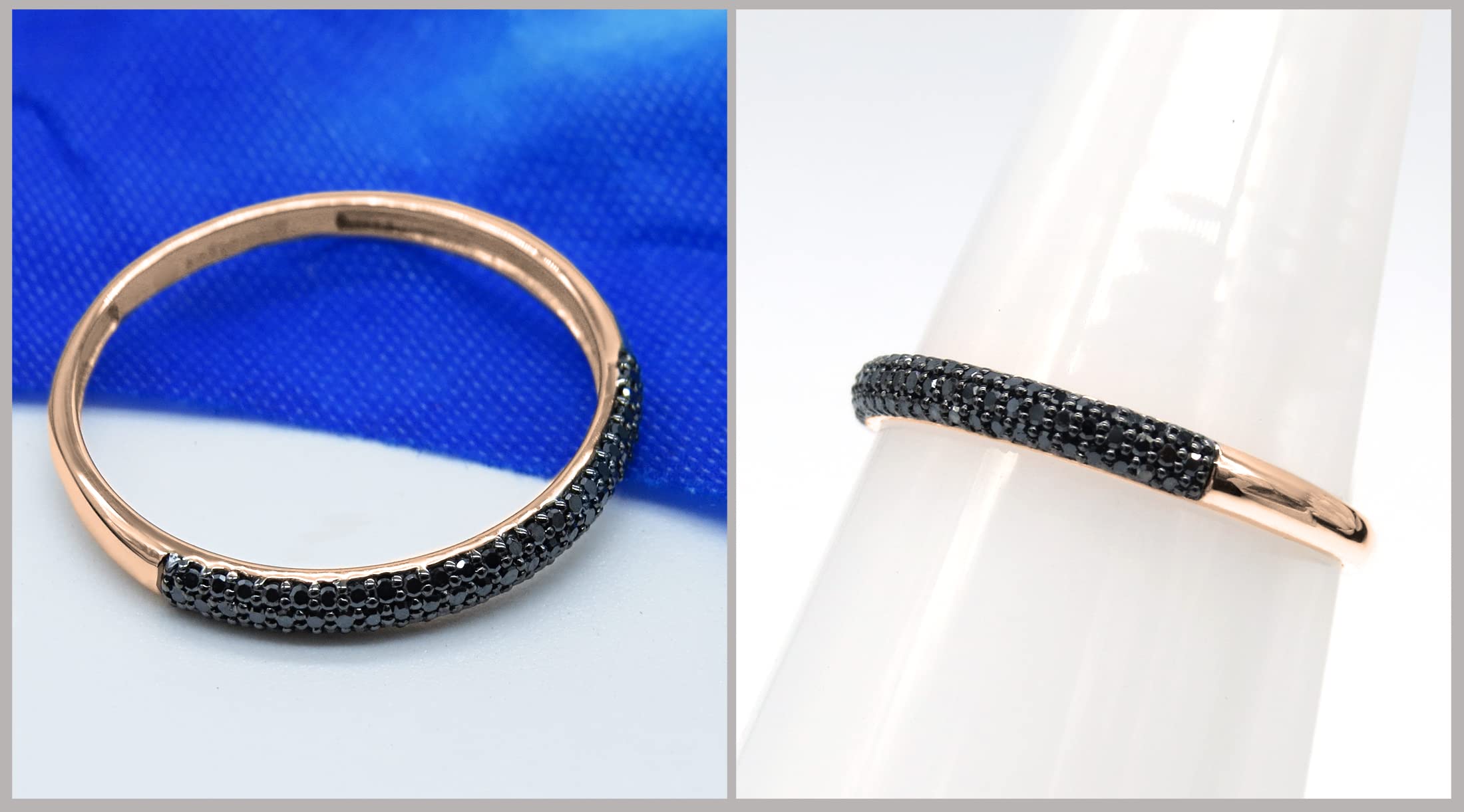 Dazzlingrock Collection Round Black Diamond 3 Row Stackable Wedding Band for Women (0.15 ctw, Color Black, Clarity Opaque) in 10K Rose Gold, Size 7