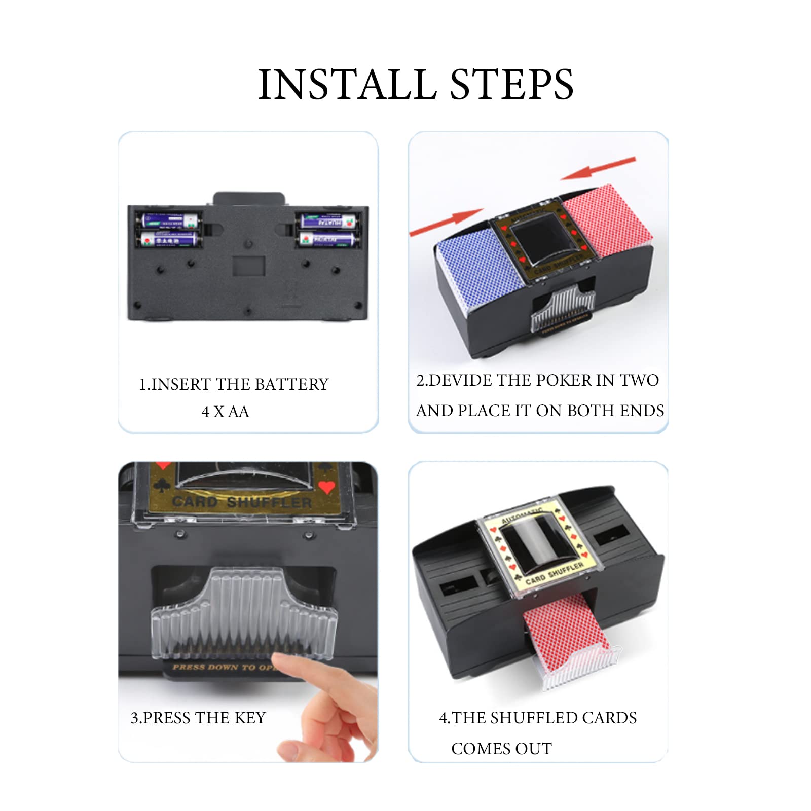 YESBAY Card Shuffler Automatic Battery Powered Card Shuffler Electric Shuffler Playing Card Shuffler Machine for Blackjack and Poker Games (4 Deck)
