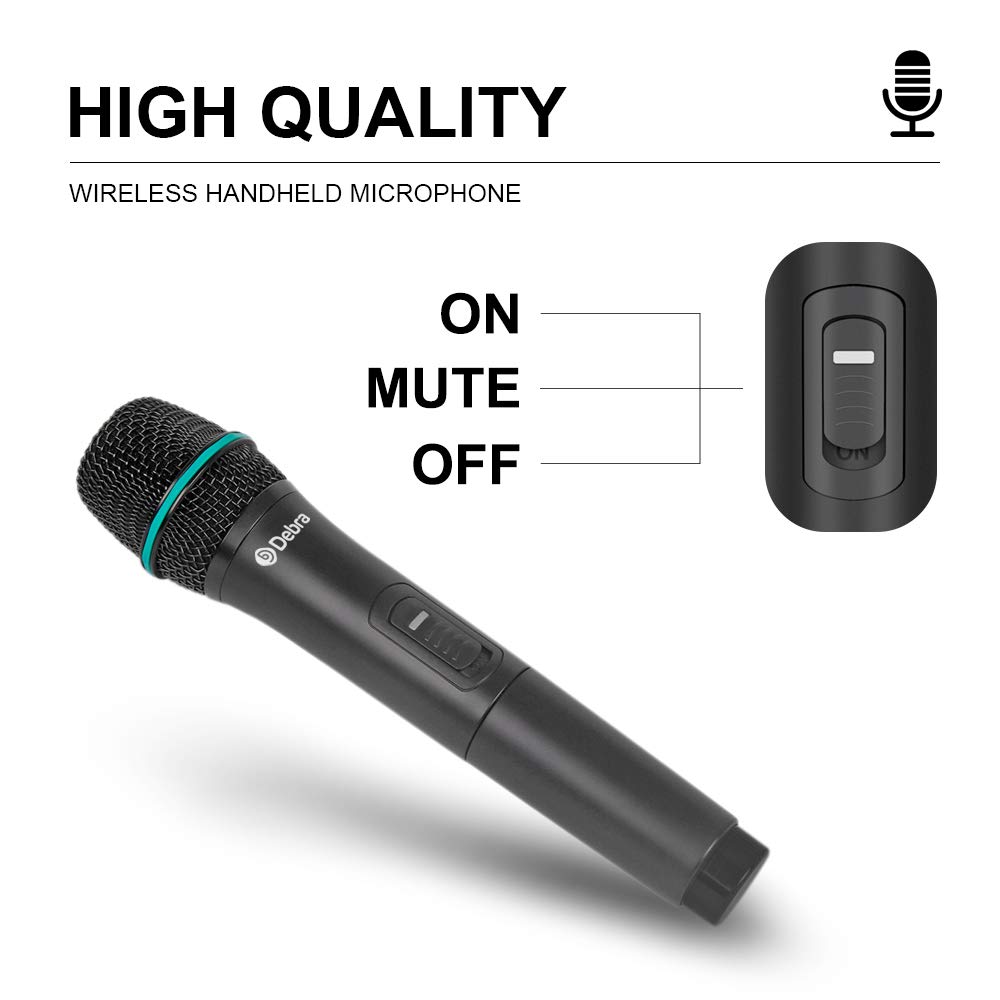 D Debra Audio Wireless Microphone System Pro DU4004 UHF 4 * 16 Adjustable Channel Wireless Handheld Lavalier Headset Mics, Ideal for Meeting Church Speech Party (2-Handheld & 2-Bodypack)