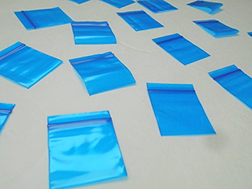 Mini Poly Bags (1.5"x1.5") Small Plastic Baggies, Thick 2mil, Colorful Rave Party Pouches (1515) Tiny Ziplock Dime Bag (100, Blue)