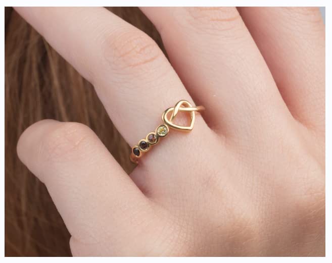 Dainty Heart Knot Ring Personalized,Cute Love Knot Ring Custom Birthstone and Name for Wedding,Promise,Anniversary