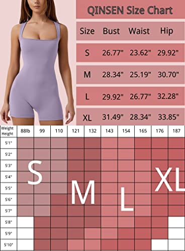 QINSEN Women's Short Seamless Sleeveless Leisure Yoga Workout Gym Jumpsuit for Summer Purple M