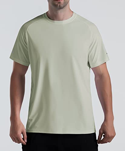 Men's Cooling Ice Silk Running Shirts Quick Dry Short Sleeve Athletic Gym T-Shirts UPF 50+ Outdoor Workout Tshirts Light Green