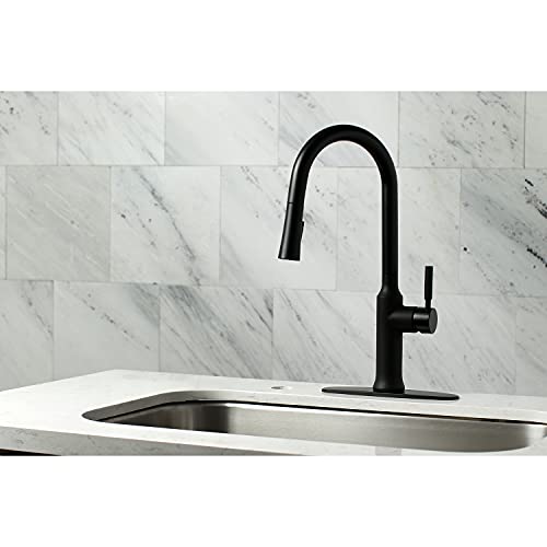 Kingston Brass LS2720DKL Kaiser Pull-Down Sprayer Kitchen Faucet, 8 Inch in Spout Reach, Matte Black