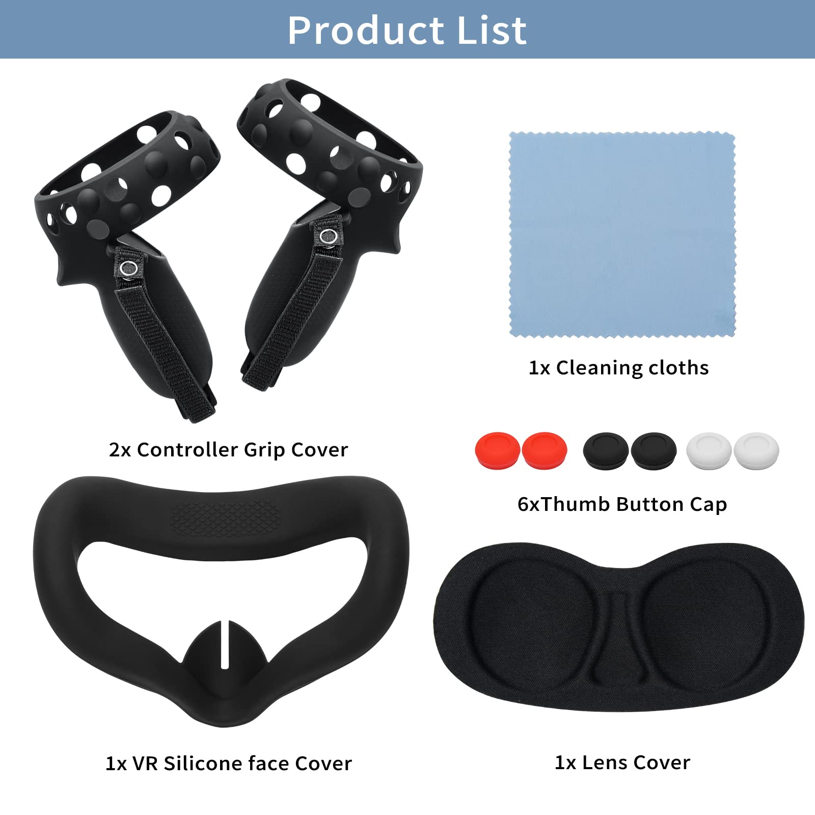 Controller Grips Cover with Face Cover for Meta Oculus Quest 2,Accessories for Oculus Quest 2, VR Silicone Face Cover with Lens Protective Cover, Protect Your VR in All Aspects