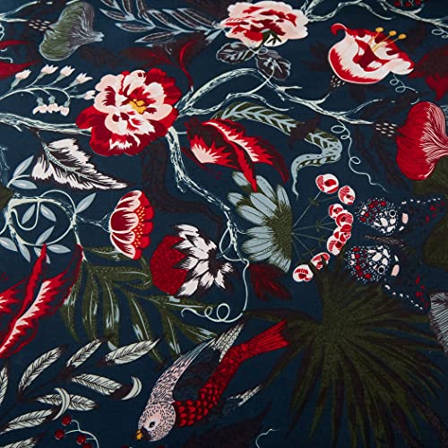 LAMEJOR Duvet Cover Set Queen Size Red Floral/Striped Bedding Set Comforter Cover (1 Duvet Cover+2 Pillowcases)