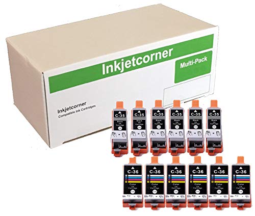 Inkjetcorner Compatible Ink Cartridge Replacement for PGI-35 CLI-36 for use with iP100 iP110 TR150 Printer (6 Black 6 Color, 12-Pack)