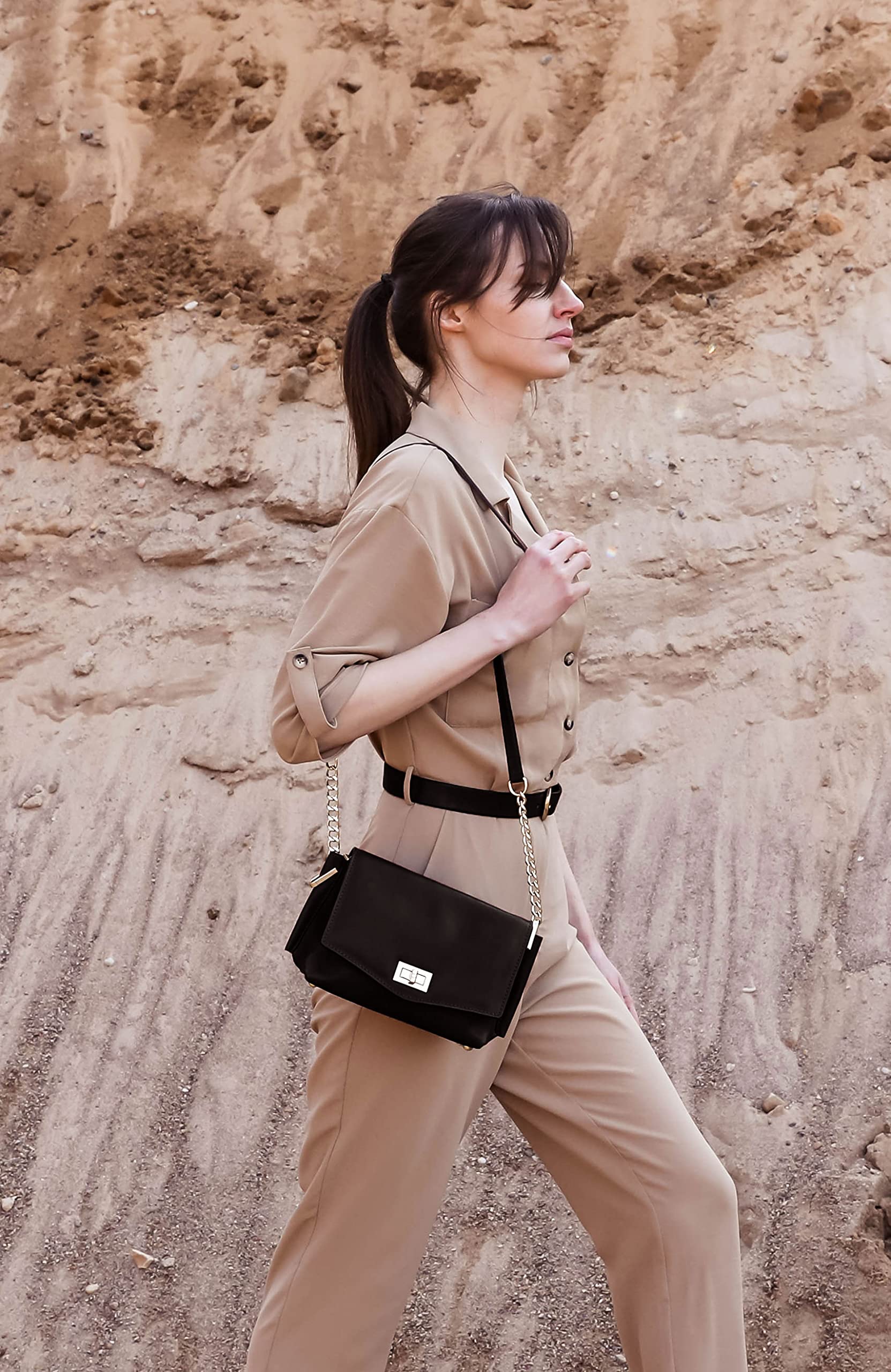 Time Resistance Leather Crossbody Bag for Women - Full Grain Leather Shoulder Bag - Stylish Messenger Bag Purse (Black)