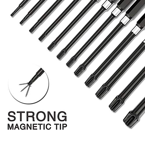 HAIKUSOUBI Torx Head Screwdriver Bit Set, 1/4 Inch Magnetic Hex Shank 3 Inch Long Drill Bits,12pcs Tamper Resistant Star Bits Set S2 Steel, T5 T6 T7 T8 T9 T10 T15 T20 T25 T27 T30 T40 (12 pieces)