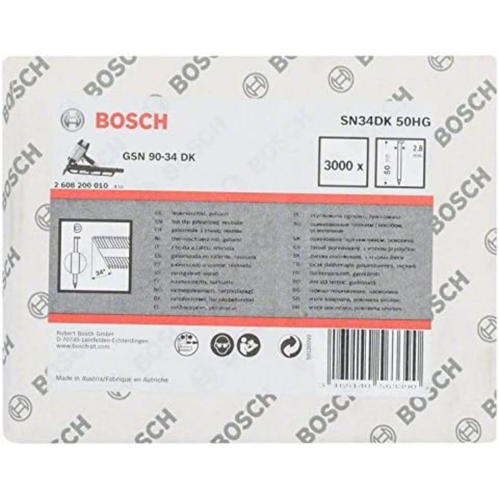 Bosch 2608200010 SN34DK D-Head Strip Nail, Hot-Dip-Galvanized Smooth, 50mm x 2.8mm, Grey
