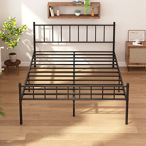 HLIPHA Full Size Metal Platform Bed Frame with Heavy Duty Steel Slat Support,14" Height Easy Assembly Mattress Foundation,No Box Spring Needed,Black