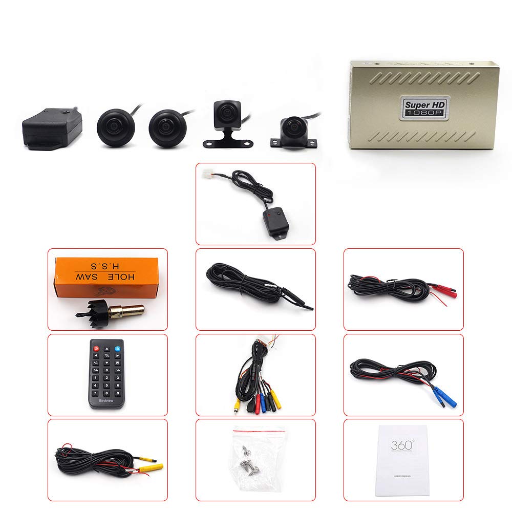 CarThree 360 Degree Bird View System Waterproof Seamless 4 Camera Car DVR Universal All Round View Camera System with Super Hd 1080P Night Vision for All Car