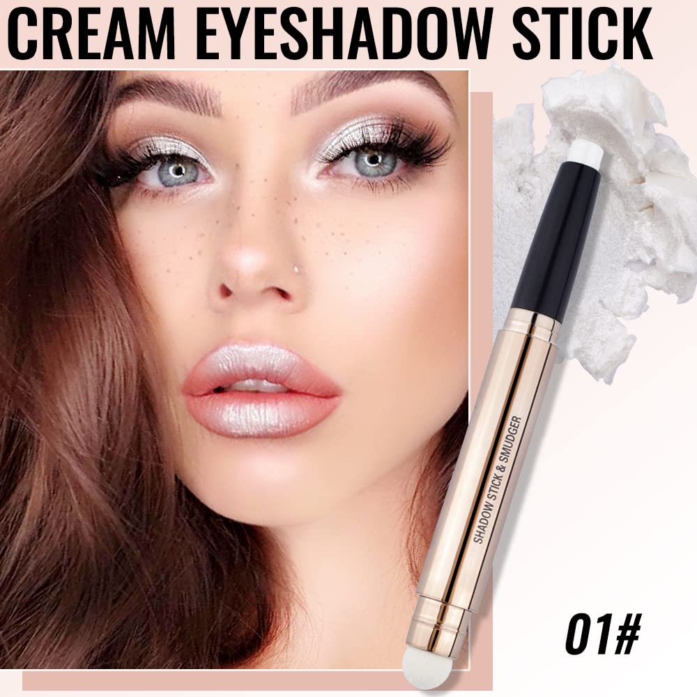 Erinde White Cream Eyeshadow Stick, Shimmer Metallic Eye Shadow Crayon Makeup Pen, Cream Eye Highlighter Brightener Stick, Waterproof, Long Lasting, Highly Pigmented, Save Time