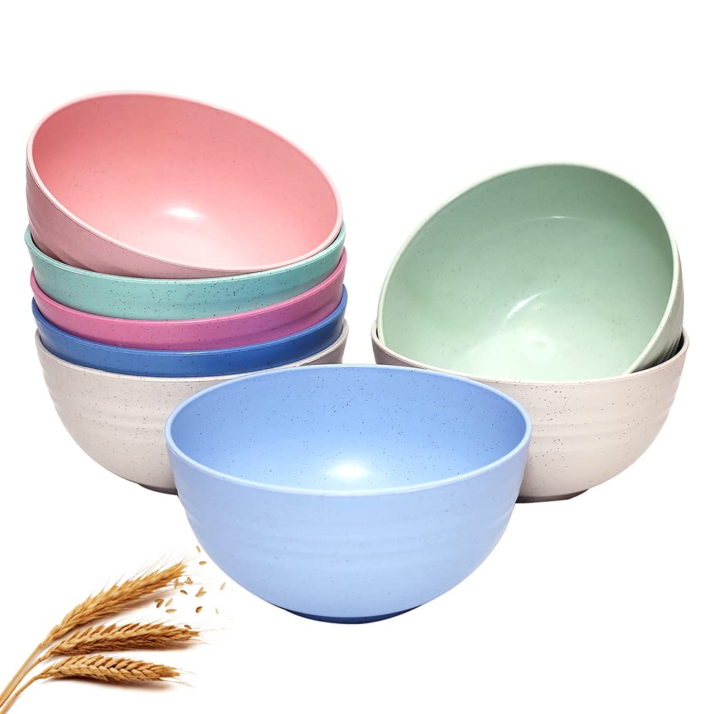 DAPIPIK 8 PACK Unbreakable Cereal Bowls,24 OZ Eco-Friendly Wheat Straw Bowls,Dishwasher & Microwave Safe .Durable, suitable for Noodles, Soups, Desserts, Salads,Rice