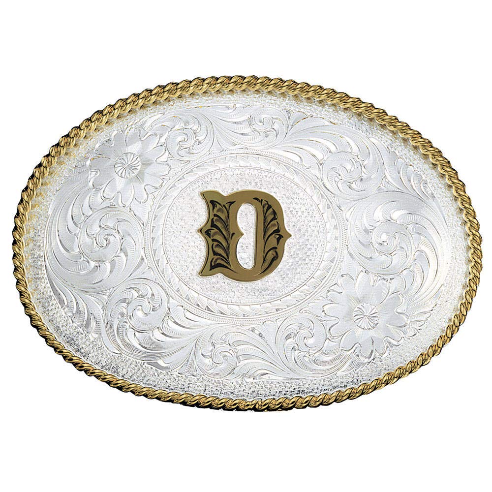 Montana Silversmiths Initial Silver Engraved Gold Trim Western Belt Buckle (D)