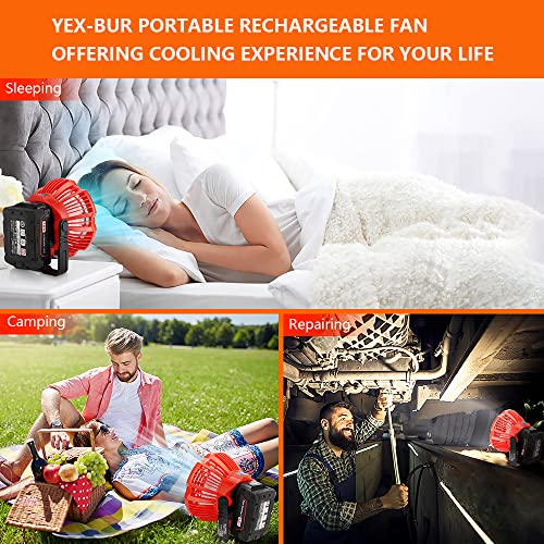 YEX-BUR Portable Camping Fan for Milwaukee, Rechargeable Personal Desk Tent Fan with Foldable Hook,Remote Control 4H Timer for Milwaukee 18V Li-ion Battery Cordless Fan for Camping, Bedroom